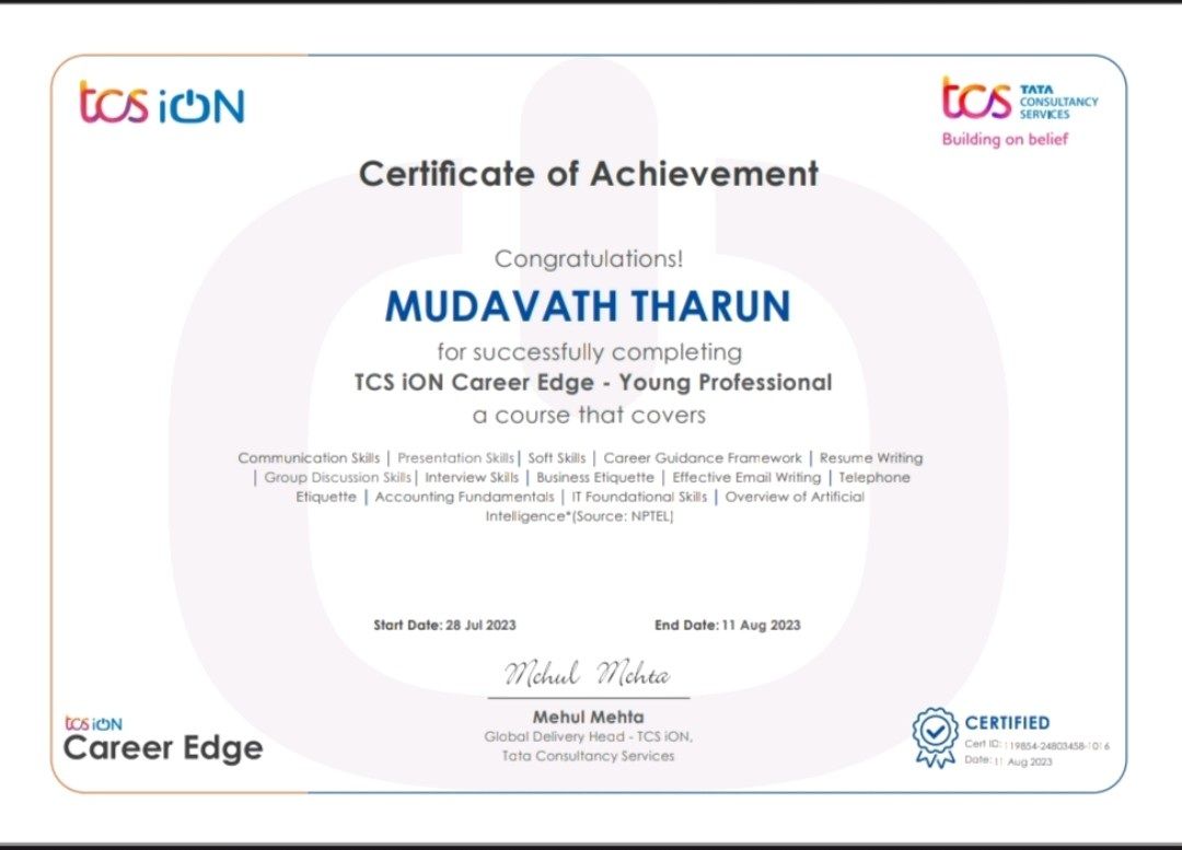 Tharun Mudavath on LinkedIn: #tcs Tharun Mudavath on LinkedIn: #tcs
