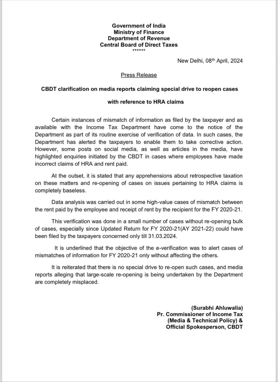 anupam sharma on LinkedIn: CBDT clarifies that apprehensions about ... anupam sharma on LinkedIn: CBDT clarifies that apprehensions about ...
