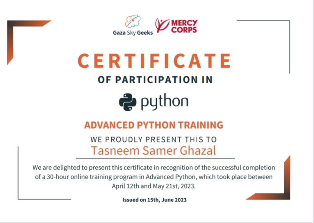 Tasneem Ghazal on LinkedIn: #training #python #advancedpython | 24 comments Tasneem Ghazal on LinkedIn: #training #python #advancedpython | 24 comments