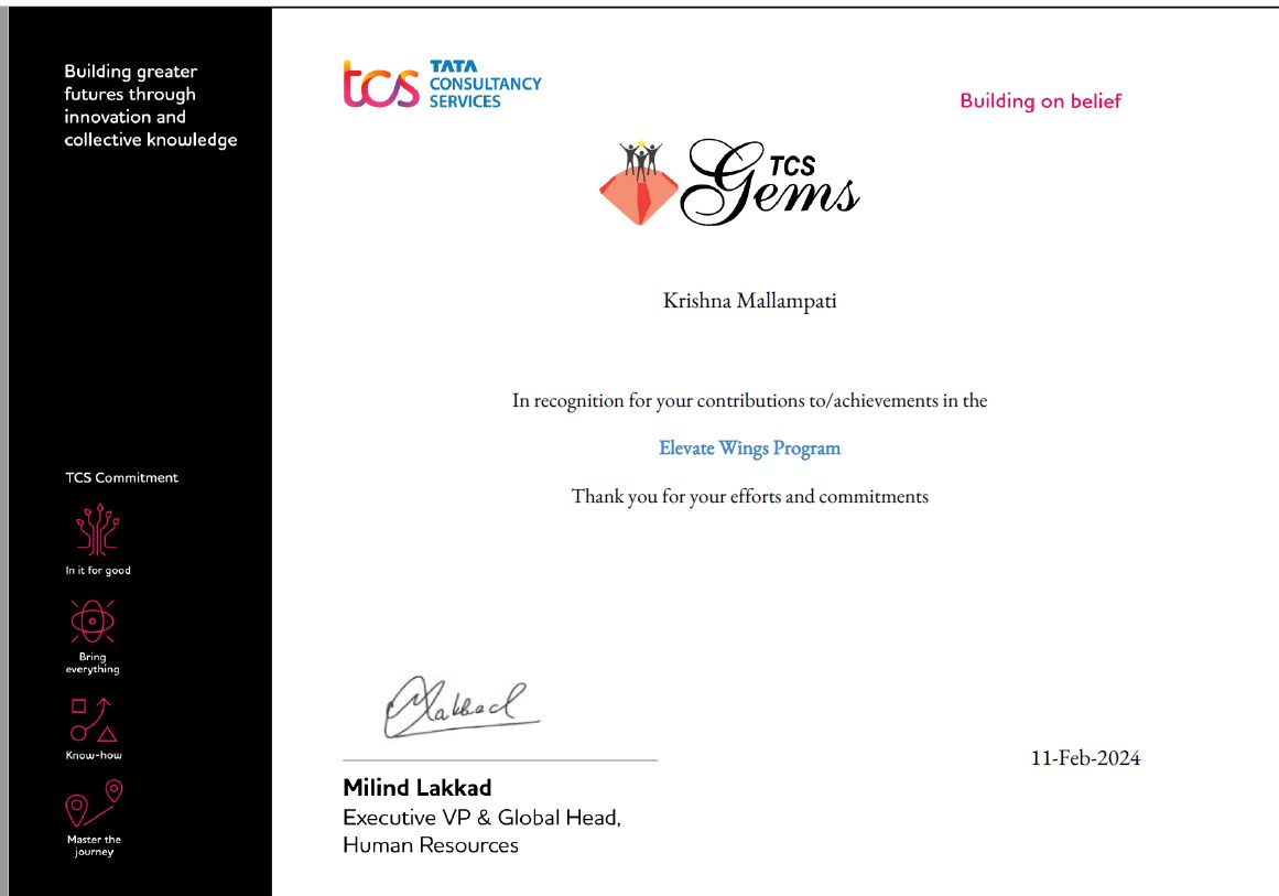 Krishna Chaitanya Mallampati on LinkedIn: #tcs #tcsdigital Krishna Chaitanya Mallampati on LinkedIn: #tcs #tcsdigital