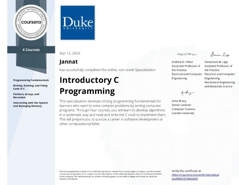 Jannat Arora on LinkedIn: #programming #cprogramming #certification # ... Jannat Arora on LinkedIn: #programming #cprogramming #certification # ...
