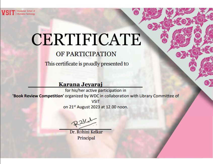 Karana Jeyaraj on LinkedIn: #vsit #bookreview #certificate Karana Jeyaraj on LinkedIn: #vsit #bookreview #certificate