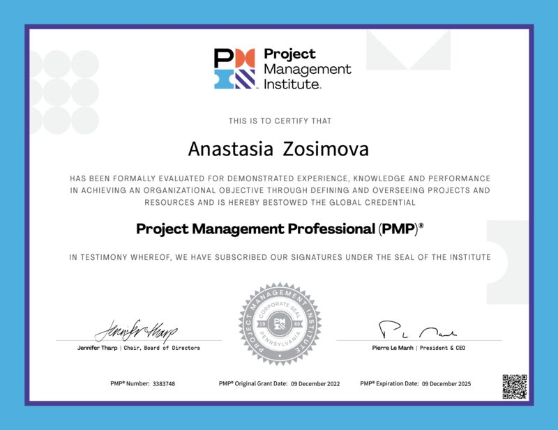 Anastasia Zosimova, PMP® on LinkedIn: I am very happy to announce that ... Anastasia Zosimova, PMP® on LinkedIn: I am very happy to announce that ...