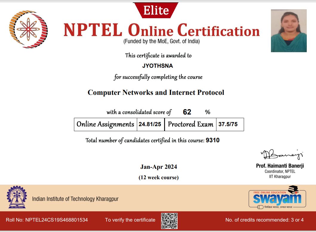 Kovuri Jyothsna on LinkedIn: Nptel certificate Kovuri Jyothsna on LinkedIn: Nptel certificate
