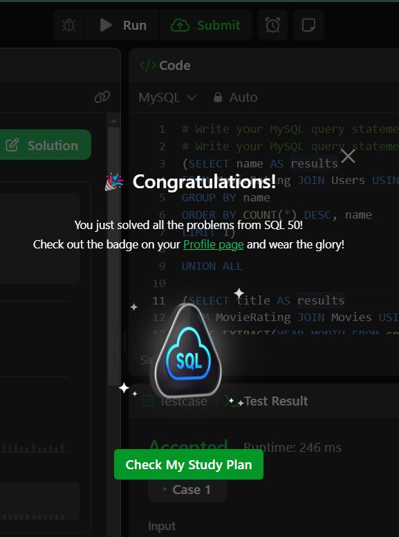 Vishal Gaurav on LinkedIn: 🌟 LeetCode SQL 50 Days Challenge Completed ... Vishal Gaurav on LinkedIn: 🌟 LeetCode SQL 50 Days Challenge Completed ...