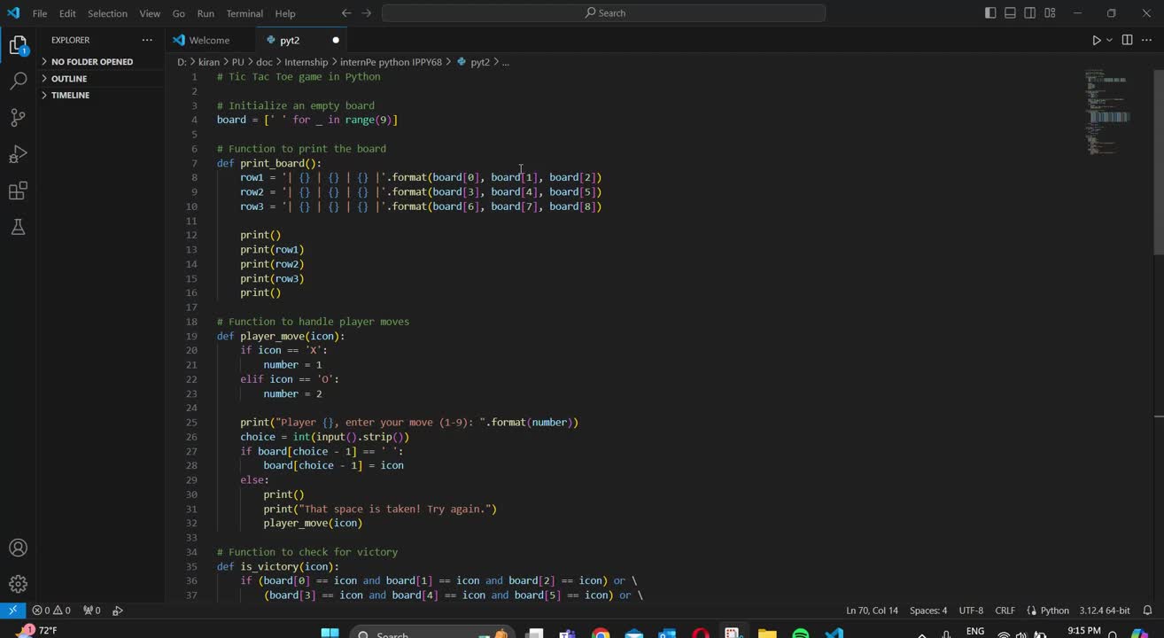 Kiran Kumar on LinkedIn: #tictactoe #pythonprogramming #internpe Kiran Kumar on LinkedIn: #tictactoe #pythonprogramming #internpe