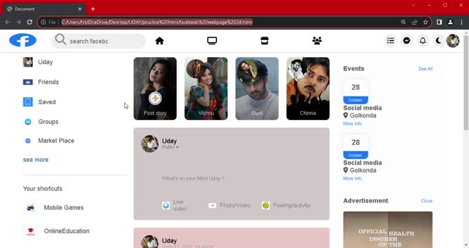 D p uday kiran kumar on LinkedIn: facebook web page using html and CSS 😎 D p uday kiran kumar on LinkedIn: facebook web page using html and CSS 😎