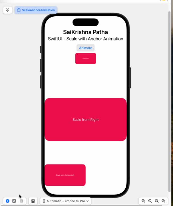 SaiKrishna Patha on LinkedIn: SwiftUI - Animation with Scale & Anchor SaiKrishna Patha on LinkedIn: SwiftUI - Animation with Scale & Anchor