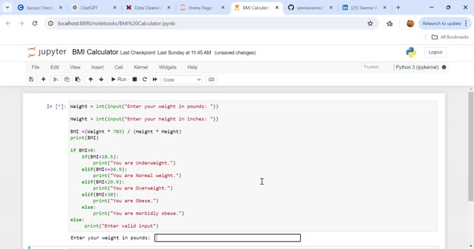 Seema Verma on LinkedIn: #oasisinfobyte #python #bmicalculator Seema Verma on LinkedIn: #oasisinfobyte #python #bmicalculator
