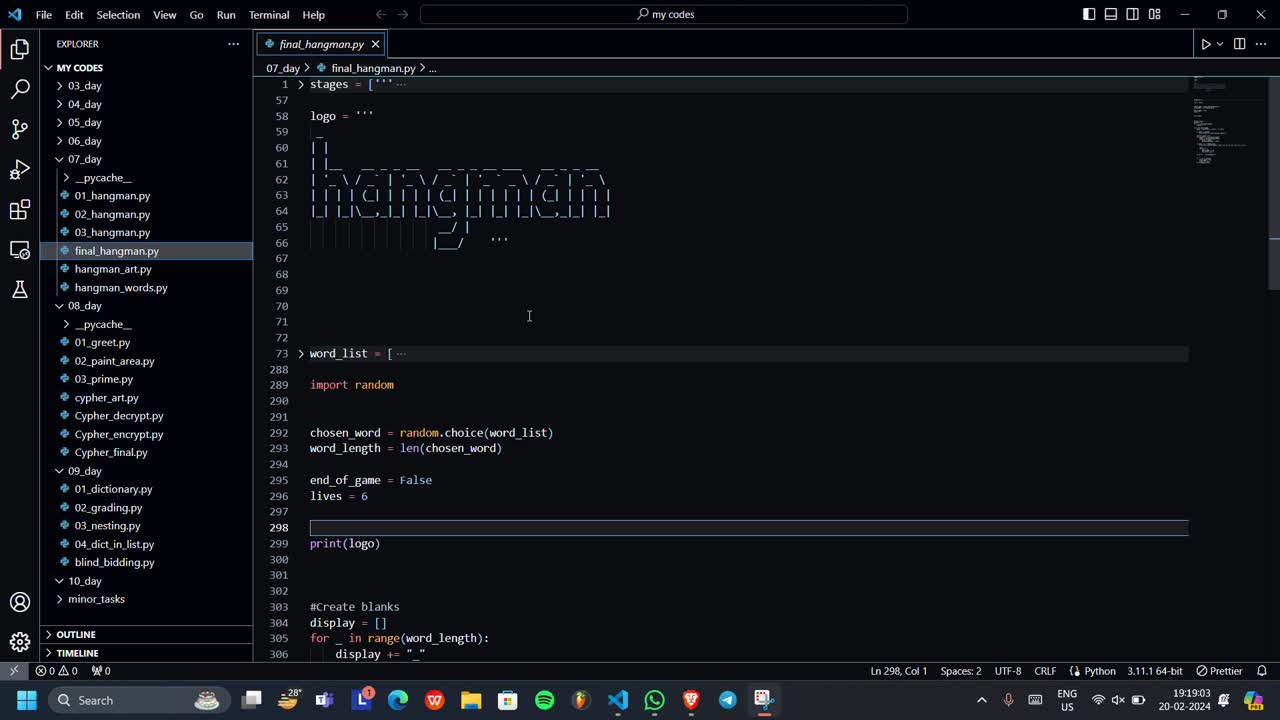 Rounak Mishra on LinkedIn: #pythonprogramming #hangman Rounak Mishra on LinkedIn: #pythonprogramming #hangman