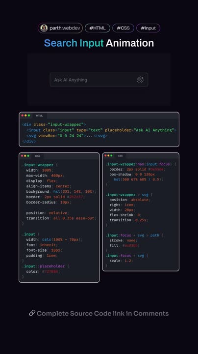 Create this Beautiful Search Input Animation with HTML & CSS 😍 | Parth ... Create this Beautiful Search Input Animation with HTML & CSS 😍 | Parth ...