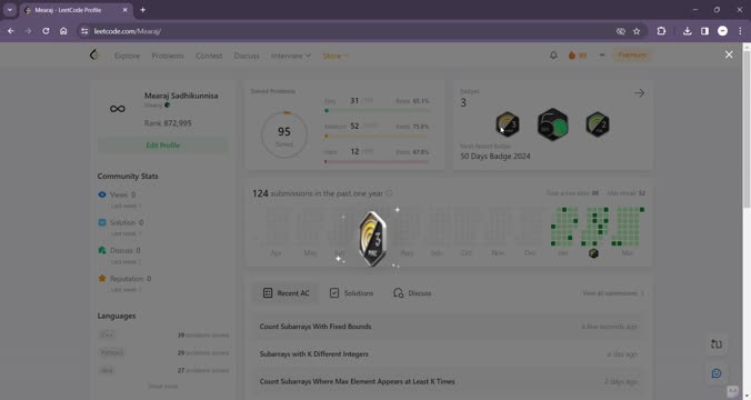 Mearaj Sadhikunnisa Mohammad on LinkedIn: #leetcode #marchbadge Mearaj Sadhikunnisa Mohammad on LinkedIn: #leetcode #marchbadge