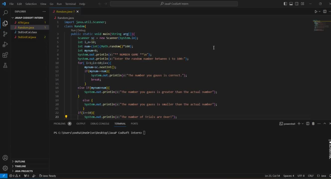 Sneha Thakare on LinkedIn: #task1completed #codsoft #javaprogramming Sneha Thakare on LinkedIn: #task1completed #codsoft #javaprogramming