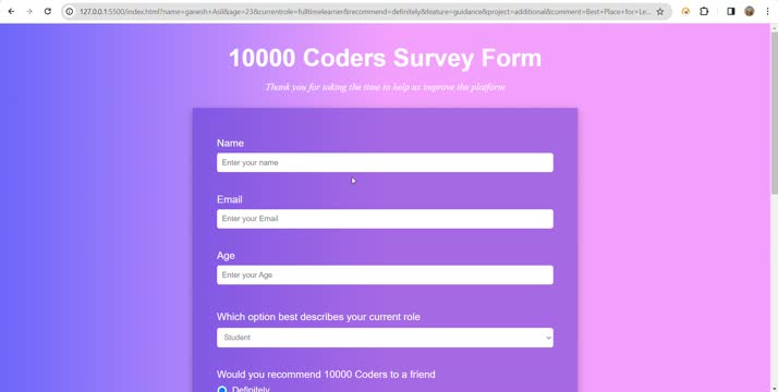 Ganesh Asil on LinkedIn: #webdesign #surveyform #htmlcss #10000coders ... Ganesh Asil on LinkedIn: #webdesign #surveyform #htmlcss #10000coders ...