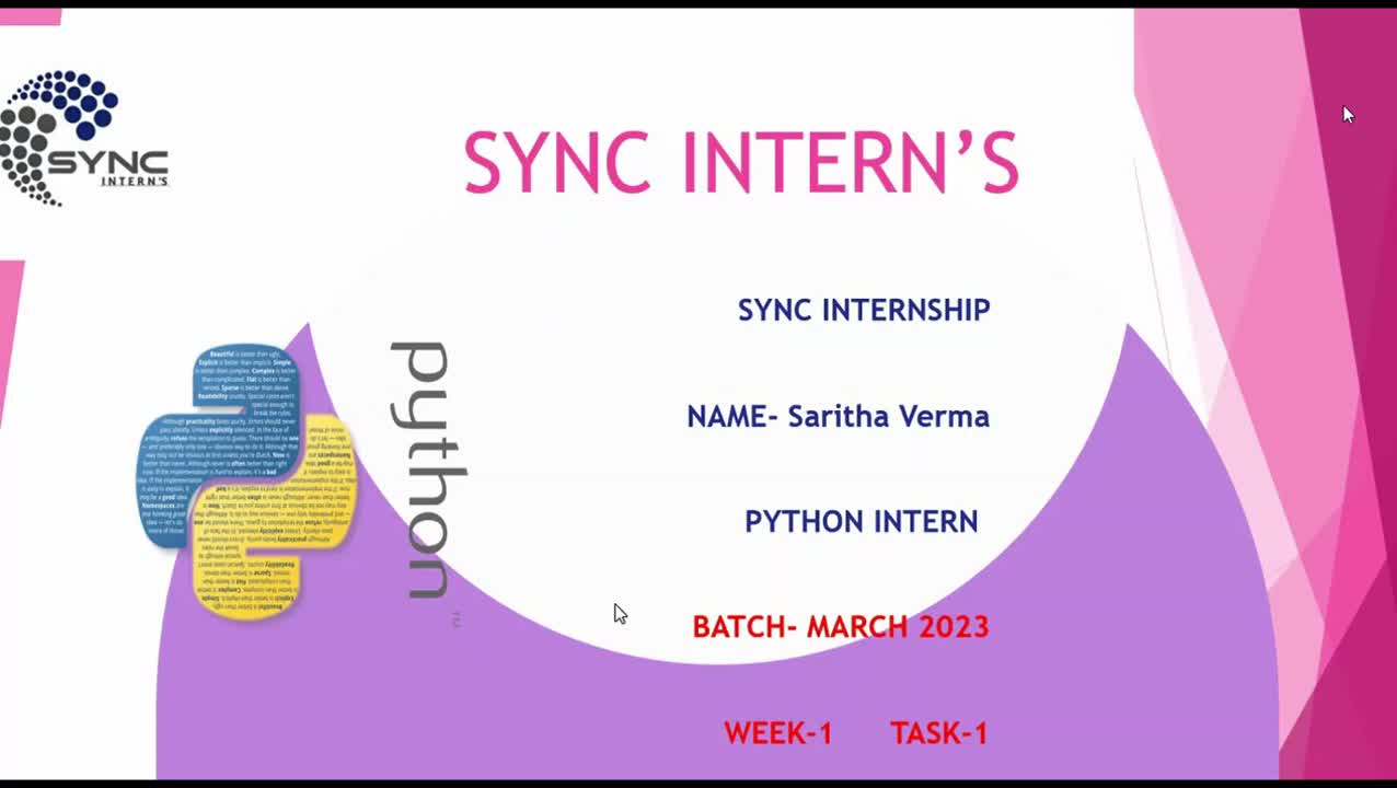 Saritha Verma on LinkedIn: #task1 #week1 #opportunity #syncinterns # ... Saritha Verma on LinkedIn: #task1 #week1 #opportunity #syncinterns # ...