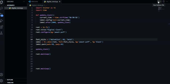 Mitali Singh on LinkedIn: #internpe #pythonprogramming #digitalclock Mitali Singh on LinkedIn: #internpe #pythonprogramming #digitalclock