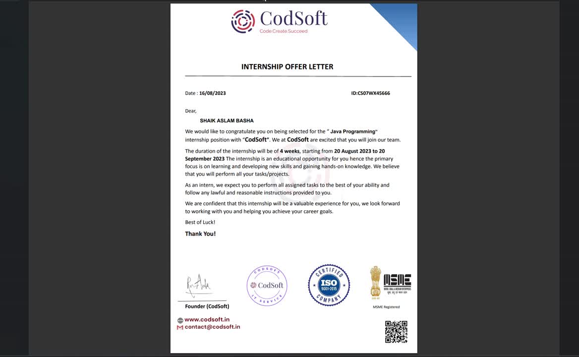 Shaik Aslam Basha on LinkedIn: #codsoft #codsoft #internship # ... Shaik Aslam Basha on LinkedIn: #codsoft #codsoft #internship # ...