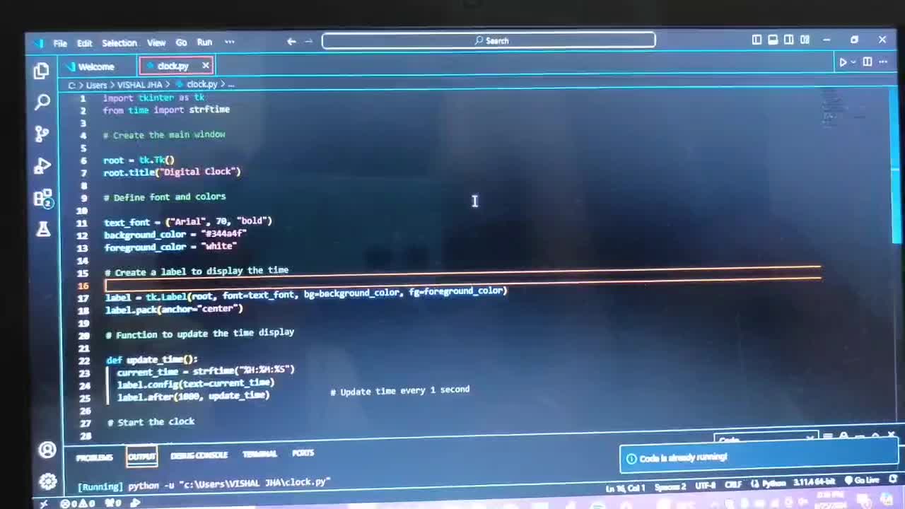 Vishal Jha on LinkedIn: #internpe #pythonprogramming #digitalclock Vishal Jha on LinkedIn: #internpe #pythonprogramming #digitalclock