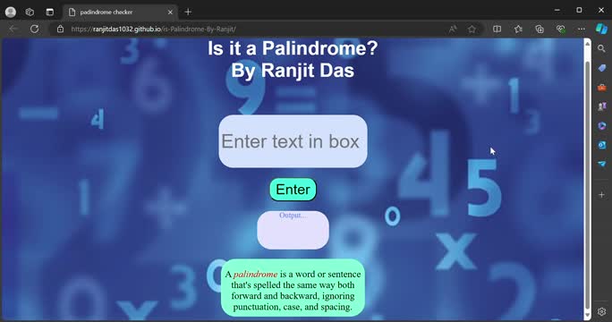 Ranjit Das on LinkedIn: Palindrome Checker ->Using HTML ,CSS ... Ranjit Das on LinkedIn: Palindrome Checker ->Using HTML ,CSS ...