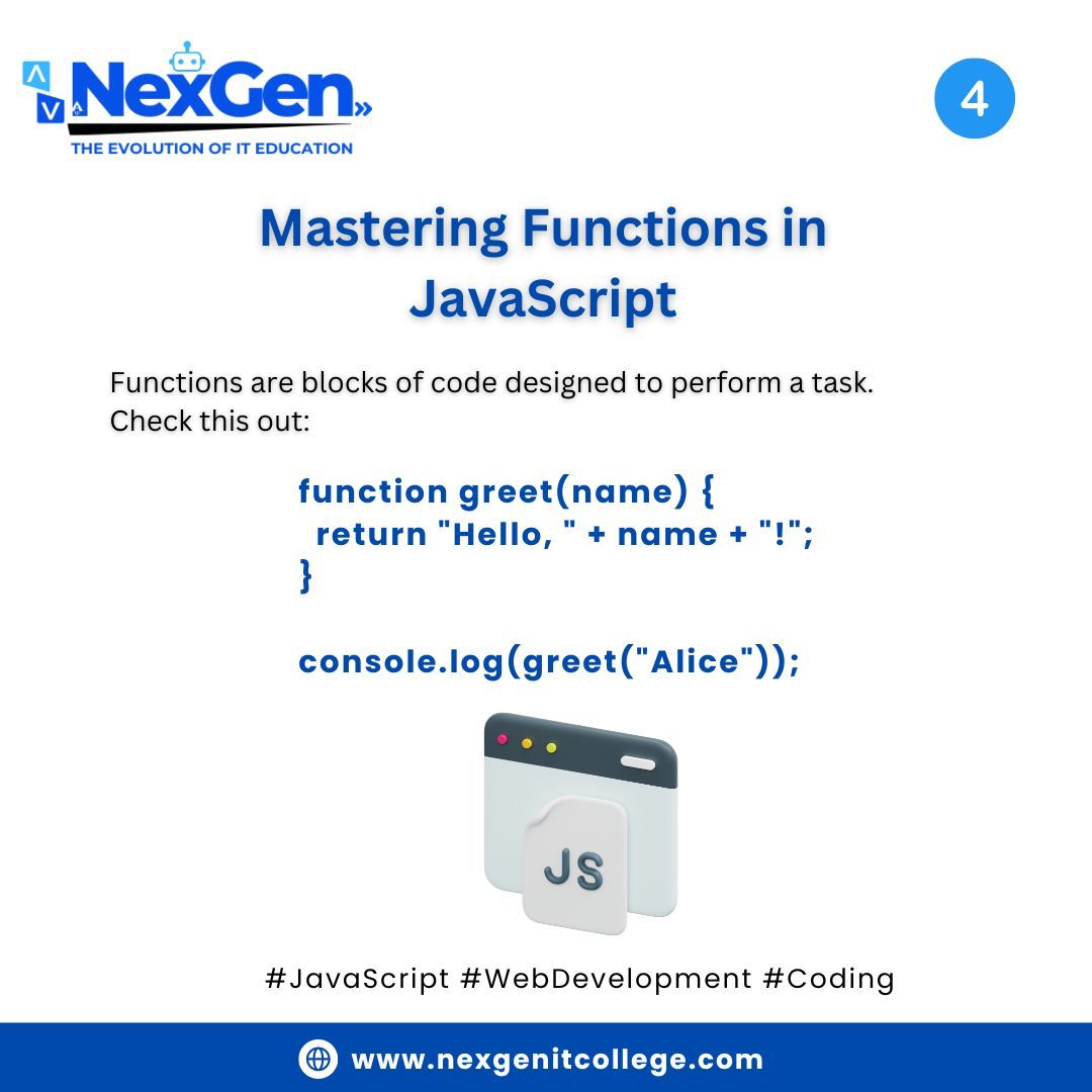 NexGen IT College on LinkedIn: #javascript #functions #coding # ... NexGen IT College on LinkedIn: #javascript #functions #coding # ...