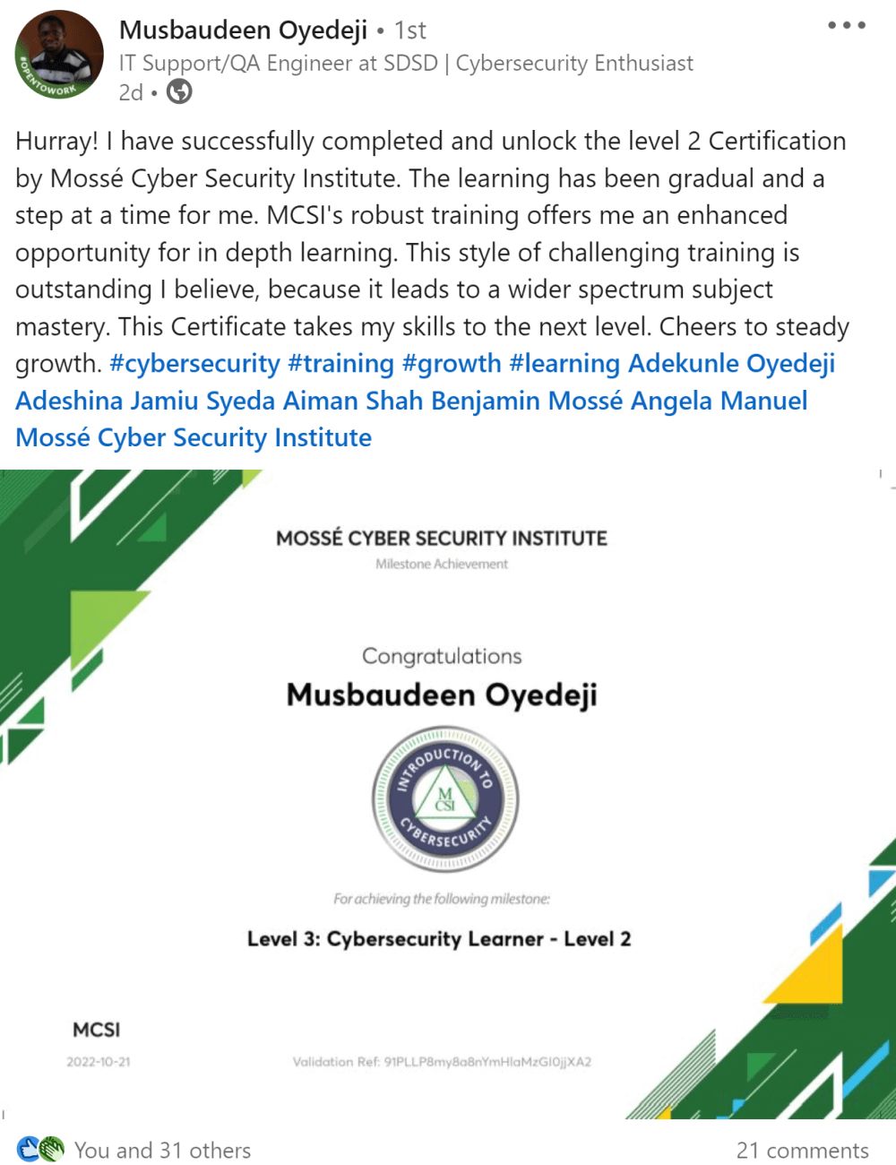 Mossé Cyber Security Institute on LinkedIn: 🎉 Cheers to steady growth ... Mossé Cyber Security Institute on LinkedIn: 🎉 Cheers to steady growth ...