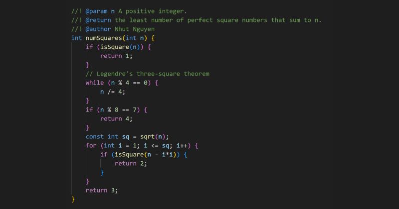 Nhut Nguyen, Ph.D. on LinkedIn: C++ Solution to Leetcode 279. Perfect ... Nhut Nguyen, Ph.D. on LinkedIn: C++ Solution to Leetcode 279. Perfect ...