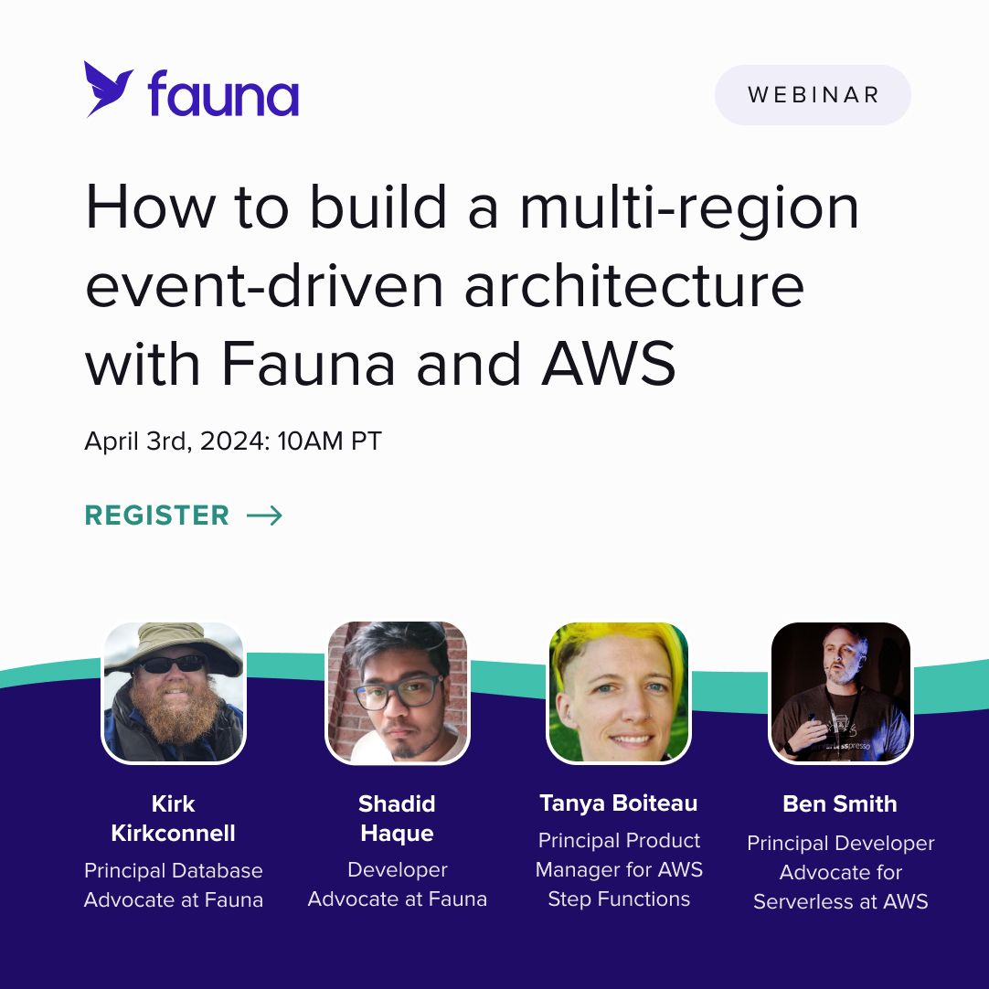 Fauna Inc. on LinkedIn: How to Build a Multi-Region Event-Driven ... Fauna Inc. on LinkedIn: How to Build a Multi-Region Event-Driven ...