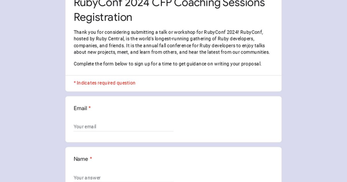 Ruby Central, Inc. on LinkedIn: RubyConf 2024 CFP Coaching Sessions ... Ruby Central, Inc. on LinkedIn: RubyConf 2024 CFP Coaching Sessions ...