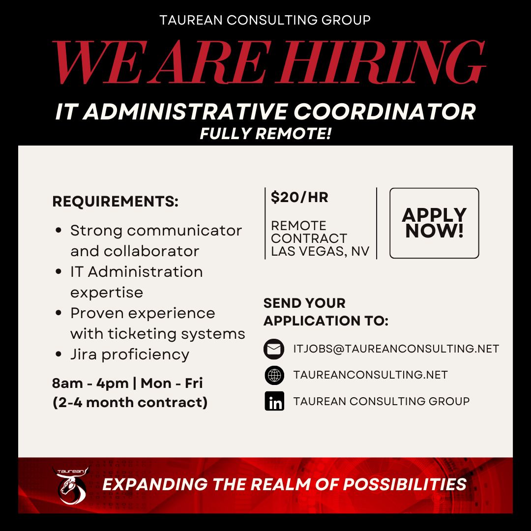 Taurean Consulting Group, Inc on LinkedIn: #remote #remotework #itjobs ... Taurean Consulting Group, Inc on LinkedIn: #remote #remotework #itjobs ...