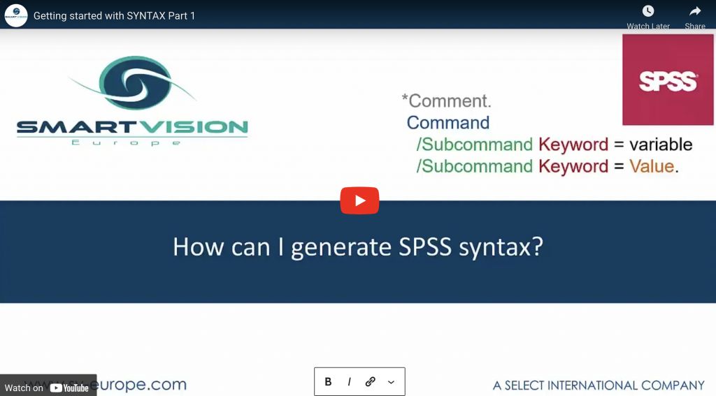 Smart Vision Europe Ltd on LinkedIn: SPSS syntax vastly increases users ... Smart Vision Europe Ltd on LinkedIn: SPSS syntax vastly increases users ...