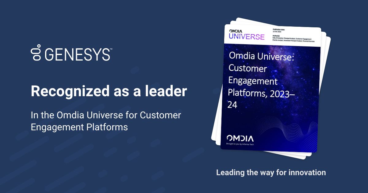 John Hansen on LinkedIn: Genesys Named Leader in 2023-24 Omdia Universe ... John Hansen on LinkedIn: Genesys Named Leader in 2023-24 Omdia Universe ...