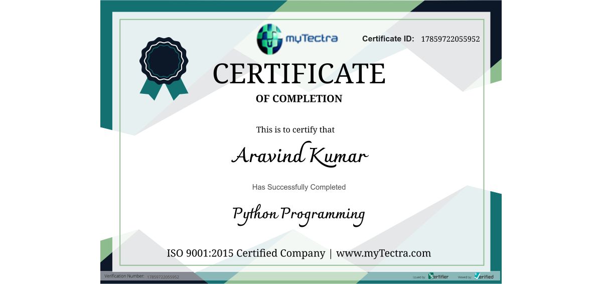 Completed Python training at myTectra | myTectra posted on the topic ... Completed Python training at myTectra | myTectra posted on the topic ...