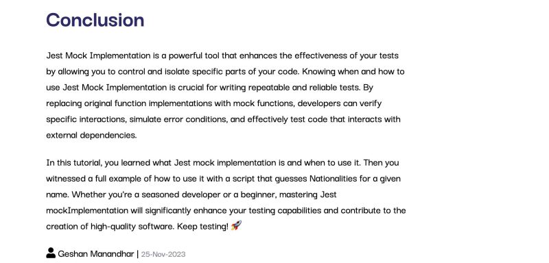 Lava Kafle on LinkedIn: Jest mock implementation: A beginner’s guide to ... Lava Kafle on LinkedIn: Jest mock implementation: A beginner’s guide to ...