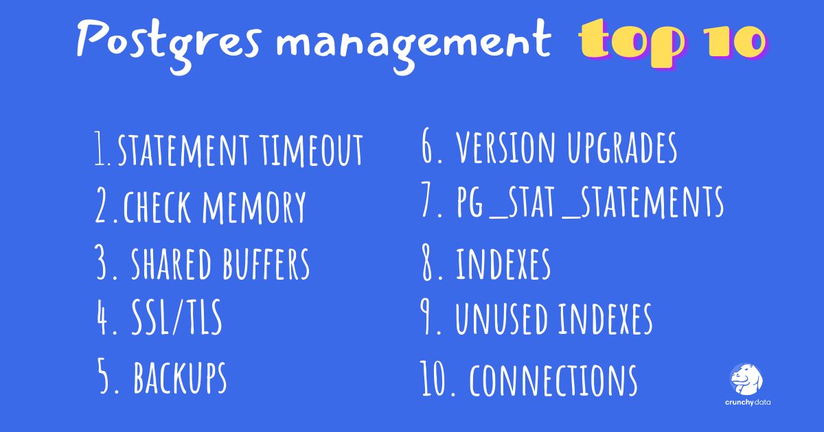 Seth Luersen on LinkedIn: Top 10 Postgres Management Tasks Seth Luersen on LinkedIn: Top 10 Postgres Management Tasks