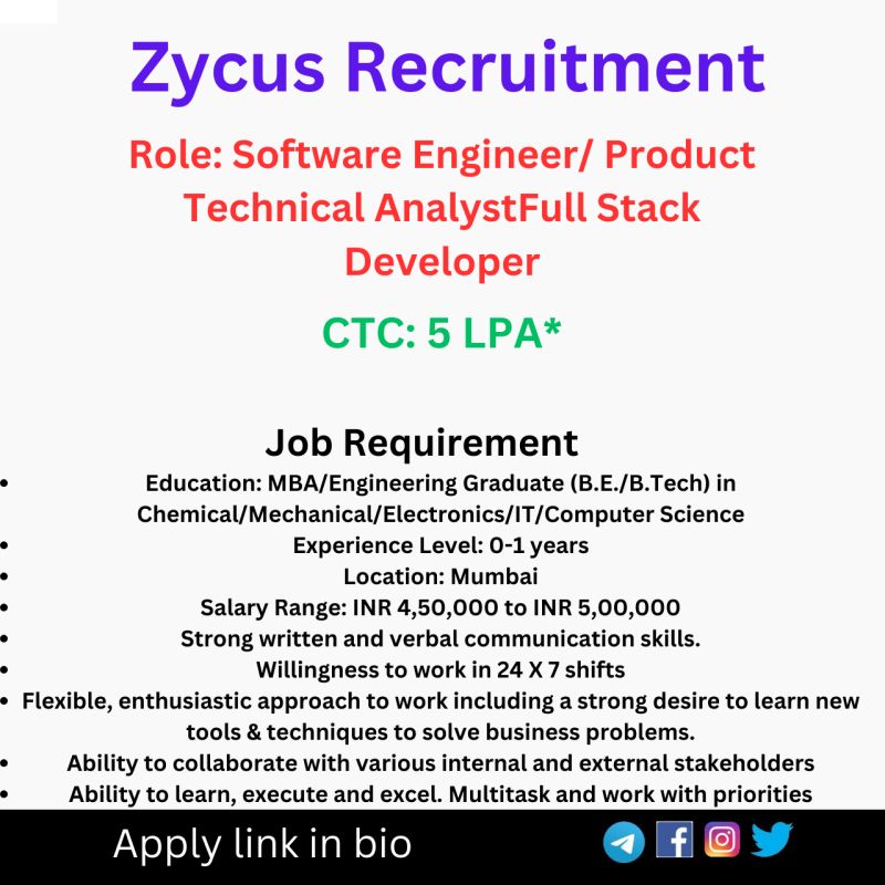 freshercareers4u on LinkedIn: Zycus Infotech Off-campus Drive 2023 ... freshercareers4u on LinkedIn: Zycus Infotech Off-campus Drive 2023 ...