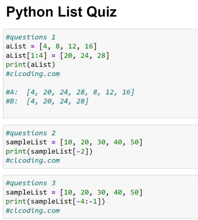 Day 113 : Python List Quiz | Tricky Interview Questions Day 113 : Python List Quiz | Tricky Interview Questions