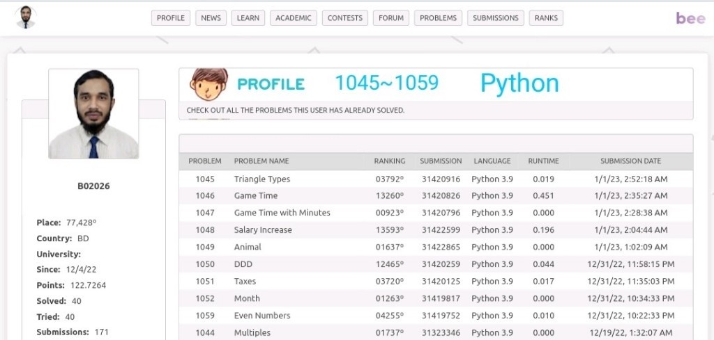 1045~1059 Python problem solving at beecrowd | Belayet Hossain 1045~1059 Python problem solving at beecrowd | Belayet Hossain