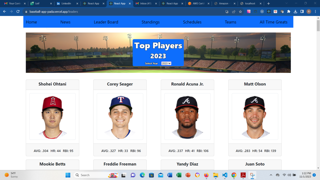 Baseball App Created with React Baseball App Created with React