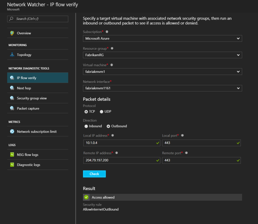 IP Flow Verify (Azure) IP Flow Verify (Azure)