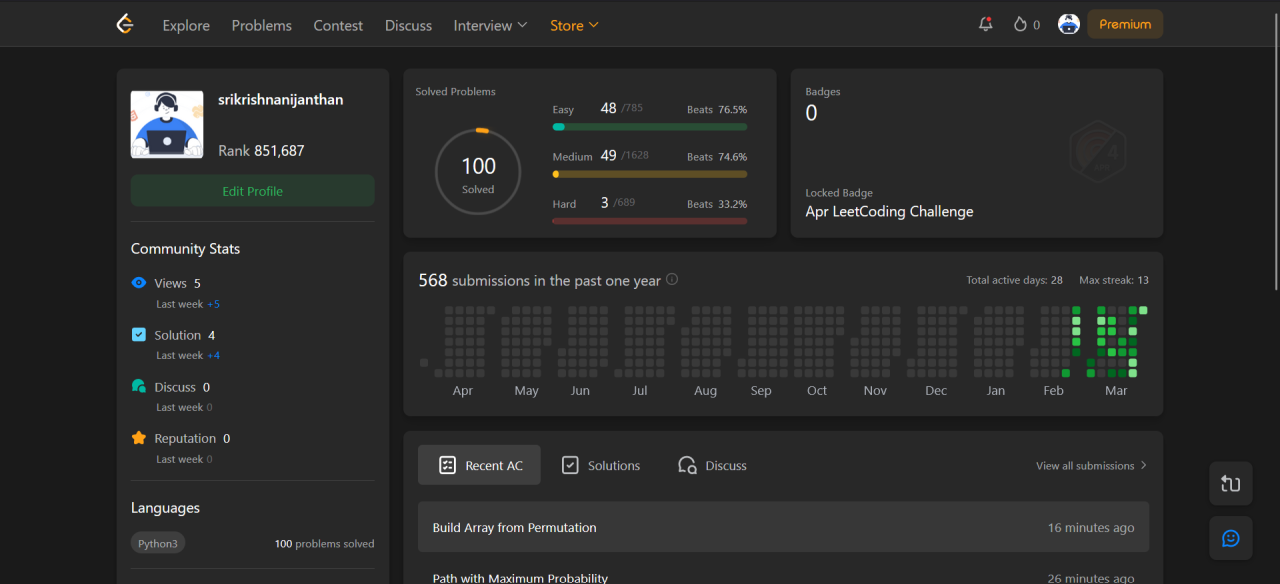 Finally, I have solved 100 question on LeetCode Finally, I have solved 100 question on LeetCode