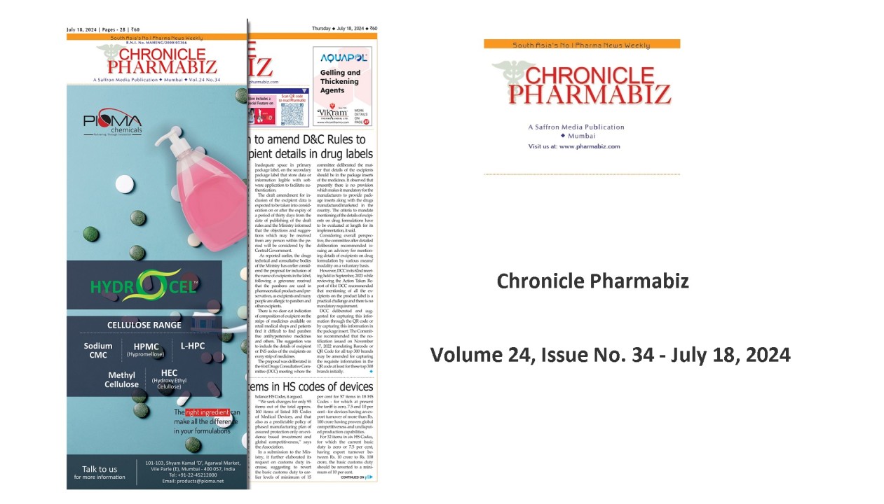 Chronicle Pharmabiz - July 18, 2024 Chronicle Pharmabiz - July 18, 2024