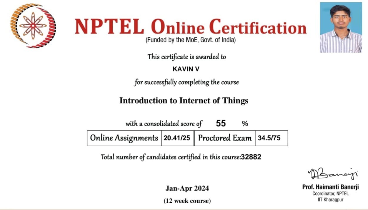 Successfully Completed NPTEL IOT Course Successfully Completed NPTEL IOT Course