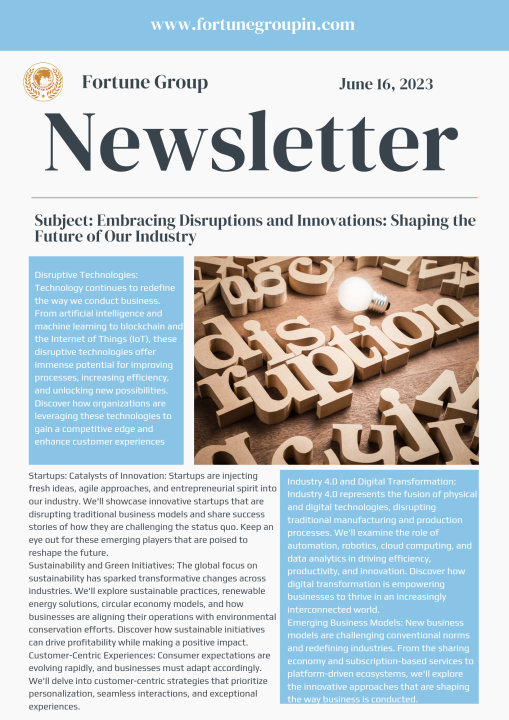 Embracing Disruptions and Innovations: Shaping The Future Of Our Industry Embracing Disruptions and Innovations: Shaping The Future Of Our Industry