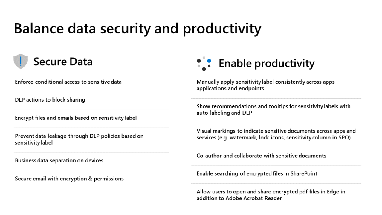 Balance data security and productivity Balance data security and productivity