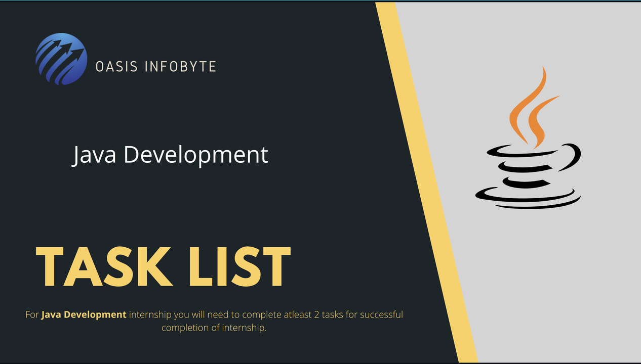 Java programming internship Oasis Infobyte. Java programming internship Oasis Infobyte.