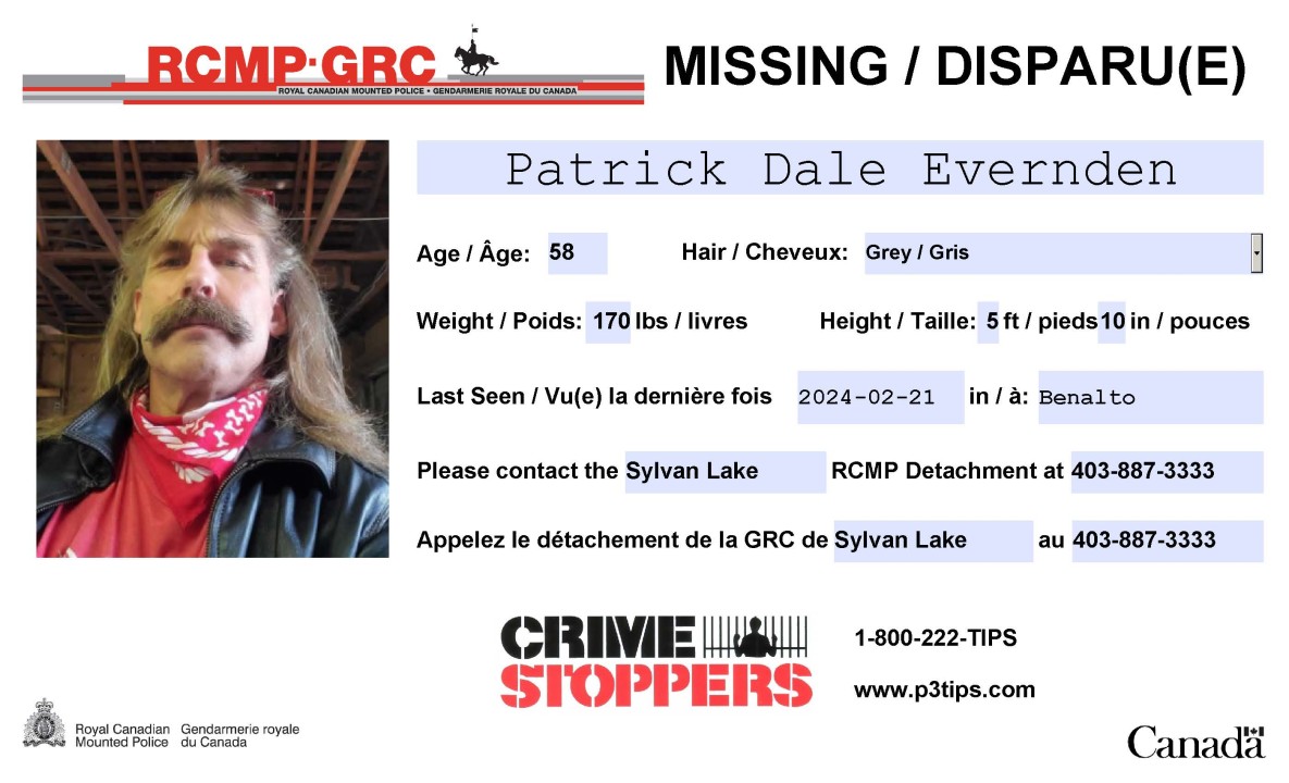 Sylvan Lake RCMP request assistance locating missing Benalto resident Sylvan Lake RCMP request assistance locating missing Benalto resident
