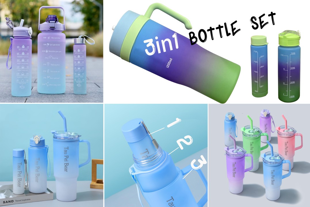 Elevate Your Hydration Game with Our 3-in-1 Water Bottle Set! Elevate Your Hydration Game with Our 3-in-1 Water Bottle Set!