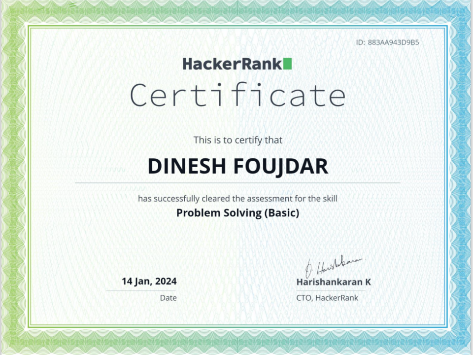 Problem Solving certificate Problem Solving certificate
