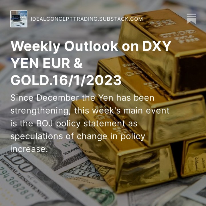 Weekly Outlook on DXY YEN EUR & GOLD.16/1/2023 Weekly Outlook on DXY YEN EUR & GOLD.16/1/2023