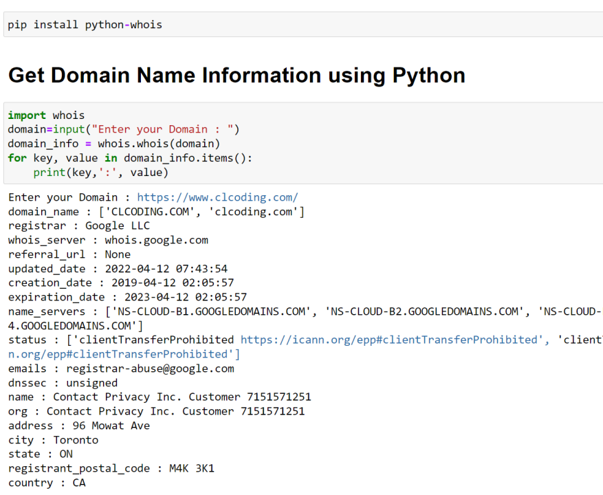 Day 89 : Get Domain Name Information using Python Day 89 : Get Domain Name Information using Python